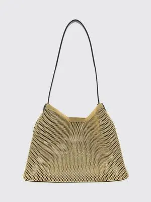 Fendi Perforated Raffia Shoulder Bag With Lettering Logo