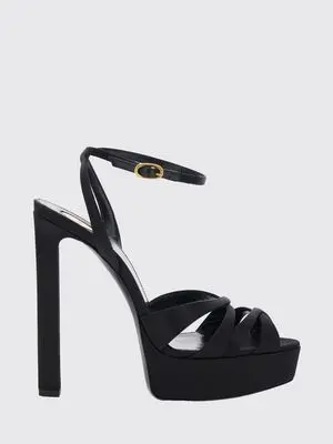 Saint Laurent Chandelle Satin Platform Sandals With High Square Heel
