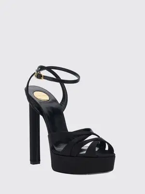 Saint Laurent Chandelle Satin Platform Sandals With High Square Heel