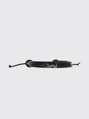Saint Laurent Leather Bracelet With Logo - Black