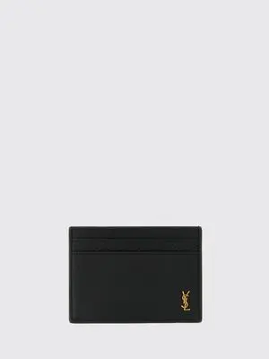Saint Laurent Tiny Cassandre Leather Credit Card Holder - Black