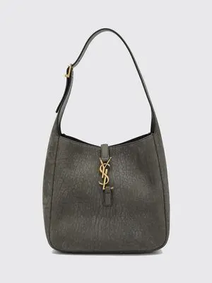 Saint Laurent Le 5 À 7 Hammered Leather Shoulder Bag With Monogram - Grey