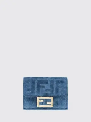 Fendi Bifold Wallet In Velvet With All-over Ff Jacquard Motif - Blue