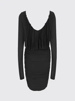 Saint Laurent Long Sleeve Ruched V-neck Dress