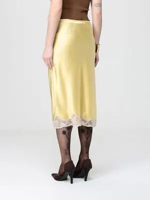 Saint Laurent Midi Skirt With Lace Inserts - Yellow