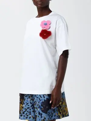 Fendi Cotton T-shirt With Mink Fur Flowers