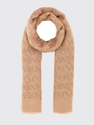 Saint Laurent Modal And Cashmere Scarf With Jacquard Logo - Beige
