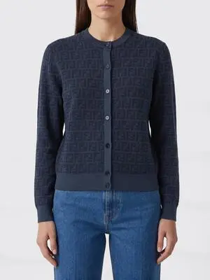 Fendi Ff Wool Crewneck Cardigan - Blue