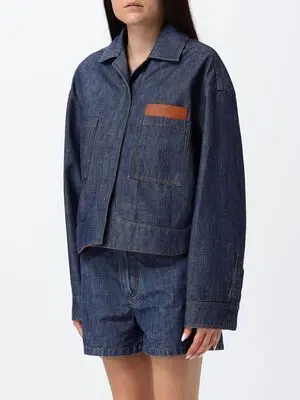 Fendi Cropped Denim Jacket With Embossed Logo