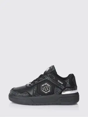 Philipp Plein Sk8r Leather Sneakers With Applied Rhinestones - Black
