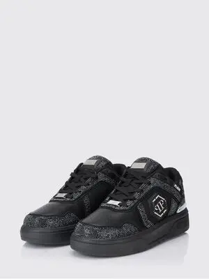 Philipp Plein Applied Rhinestone Leather Low Top Sneakers