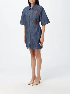 Fendi Slim Fit Cotton Denim Mini Shirtdress