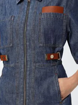 Fendi Slim Fit Cotton Denim Mini Shirtdress