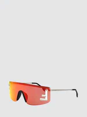 Fendi Ff Monogram Metal Shield Sunglasses - Silver