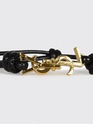 Saint Laurent Cassandre Leather And Brass Bracelet - Brown