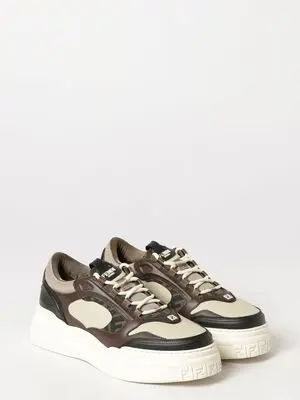 Fendi Force Leather And Mesh Ff Monogram Sneakers With Platform Sole - Multicolor