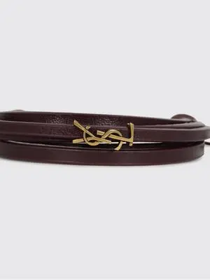 Saint Laurent Cassandre Leather And Brass Bracelet