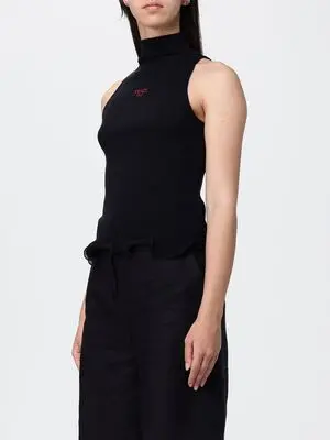 Fendi Sleeveless Ribbed Turtleneck Top With Embroidered Logo