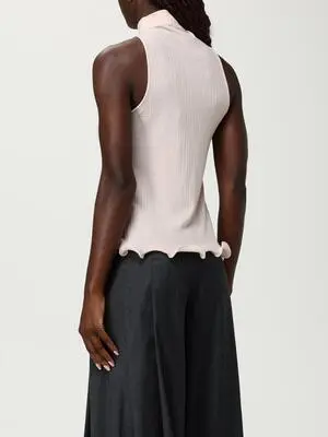 Fendi Sleeveless Ribbed Turtleneck Top With Embroidered Logo - Pink