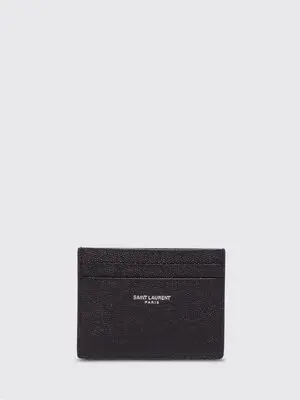 Saint Laurent Calfskin Leather Card Holder With Embossed Logo - Black
