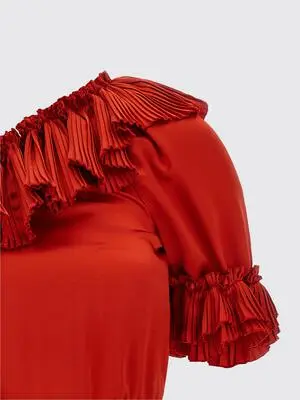 Saint Laurent Silk One-shoulder Dress With Ruffles