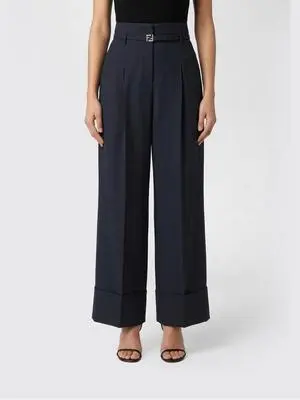 Fendi Pinstripe Wool Blend Palazzo Trousers - Blue