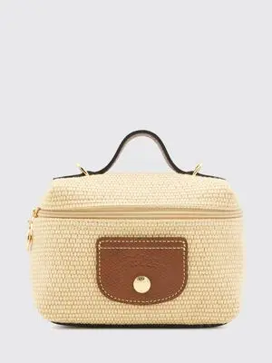 Longchamp Le Pliage Mini Raffia Handbag With Leather Handle - Brown