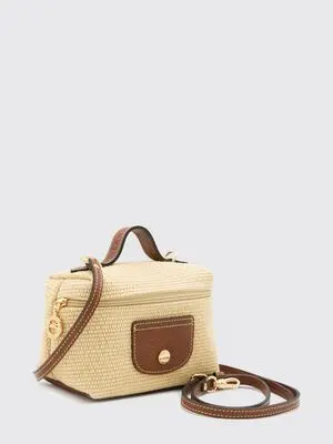 Longchamp Le Pliage Mini Raffia Handbag With Leather Handle