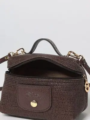 Longchamp Le Pliage Mini Raffia Handbag With Leather Handle - Ebony
