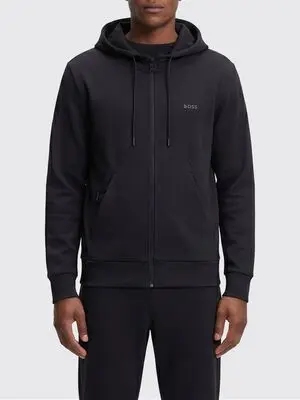 BOSS Saggy Cotton Hoodie With Zip And Lettering Logo - Blue