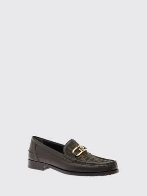 Fendi O'lock Penny Loafers In Calfskin With Ff Fabric And Clamp