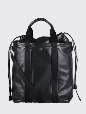 Fendi Flux Calfskin Handbag With Drawstring And Shoulder Strap - Black