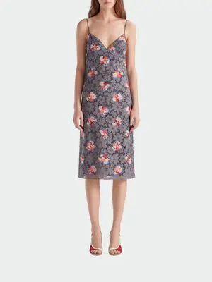 Fendi Midi Floral Lace Slip Dress - Grey