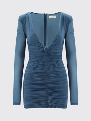 Saint Laurent Ruched Jersey Sheath Mini Dress With Deep V-neckline