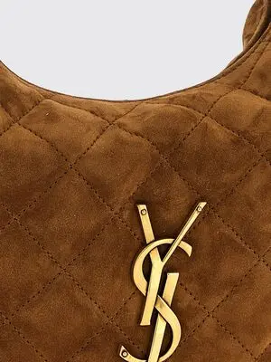 Saint Laurent Quilted Suede Handbag With Logo - Brown