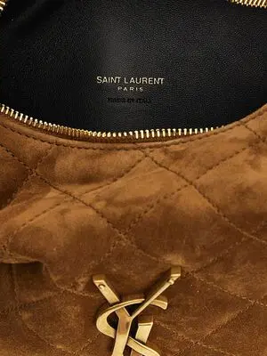 Saint Laurent Quilted Suede Handbag With Logo - Brown