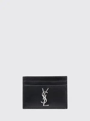 Saint Laurent Cassandre Flat Card Holder In Calfskin With Monogram - Black