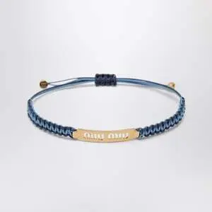 Miu Miu Braided Cord Bracelet With Gold-tone Logo - Multicolor
