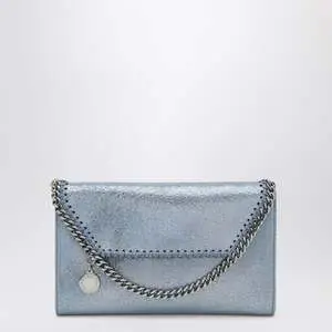 Stella McCartney Falabella Chain Wallet In Metallic Denim - Blue