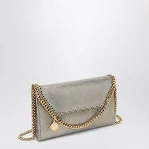 Stella McCartney Falabella Chain Wallet In Metallic Pyrite