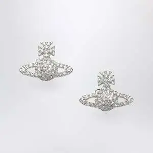 VIVIENNE WESTWOOD Stud Earrings Grace Bas Relief With Crystals In Brass - Metal