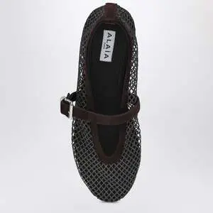 Alaïa Flat Rhinestone Mesh Ballerinas In Suede - Brown