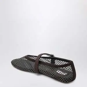 Alaïa Flat Rhinestone Mesh Ballerinas In Suede - Brown