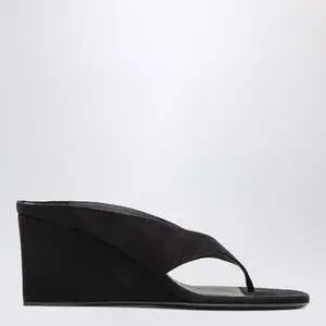 Alaïa Suede Goat Leather Wedge Thong Mules - Black