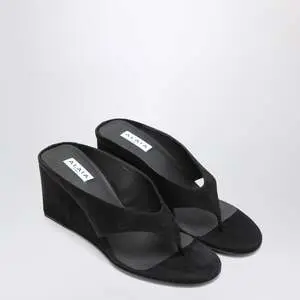 Alaïa Suede Goat Leather Wedge Thong Mules