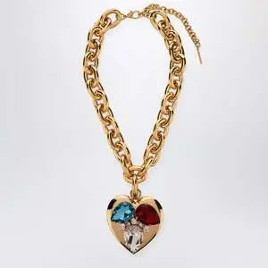 Alessandra Rich Gold-tone Chain Necklace With Embellished Heart Pendant - Multicolor