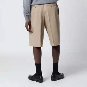 AMI Paris Pleated Cotton Bermuda Shorts