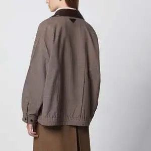 Prada Tobacco Houndstooth Wool Blouson