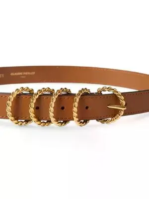 Claudie Pierlot Textured Gold Buckle Leather Belt