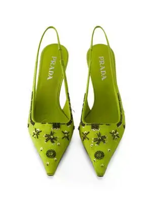 Prada Embroidered Satin Slingback Pumps